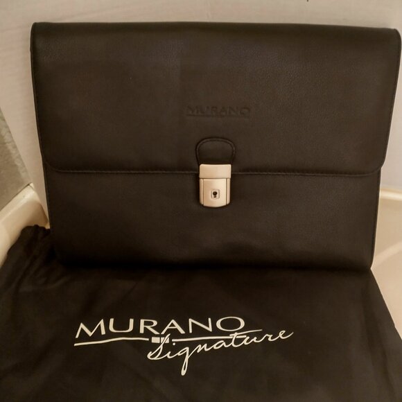 Murano | Bags | New Murano Signature Black Leather Document Laptop Case ...